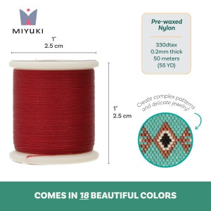 Miyuki Bead Thread Red Color Pre-waxed Nylon, .2mm Diameter, 50 Meter ...