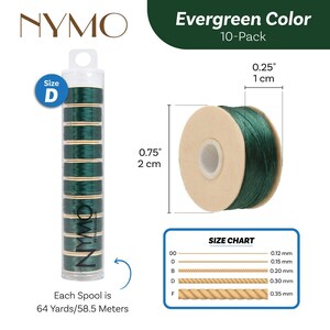 The Beadsmith Nymo Thread – 10-pack Evergreen Color – Size D, .30mm ...