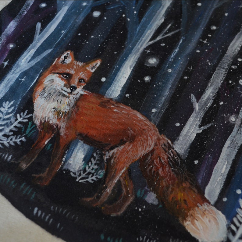 Illustration With Fox Hand Painted Cotton Eco Backpack - Etsy