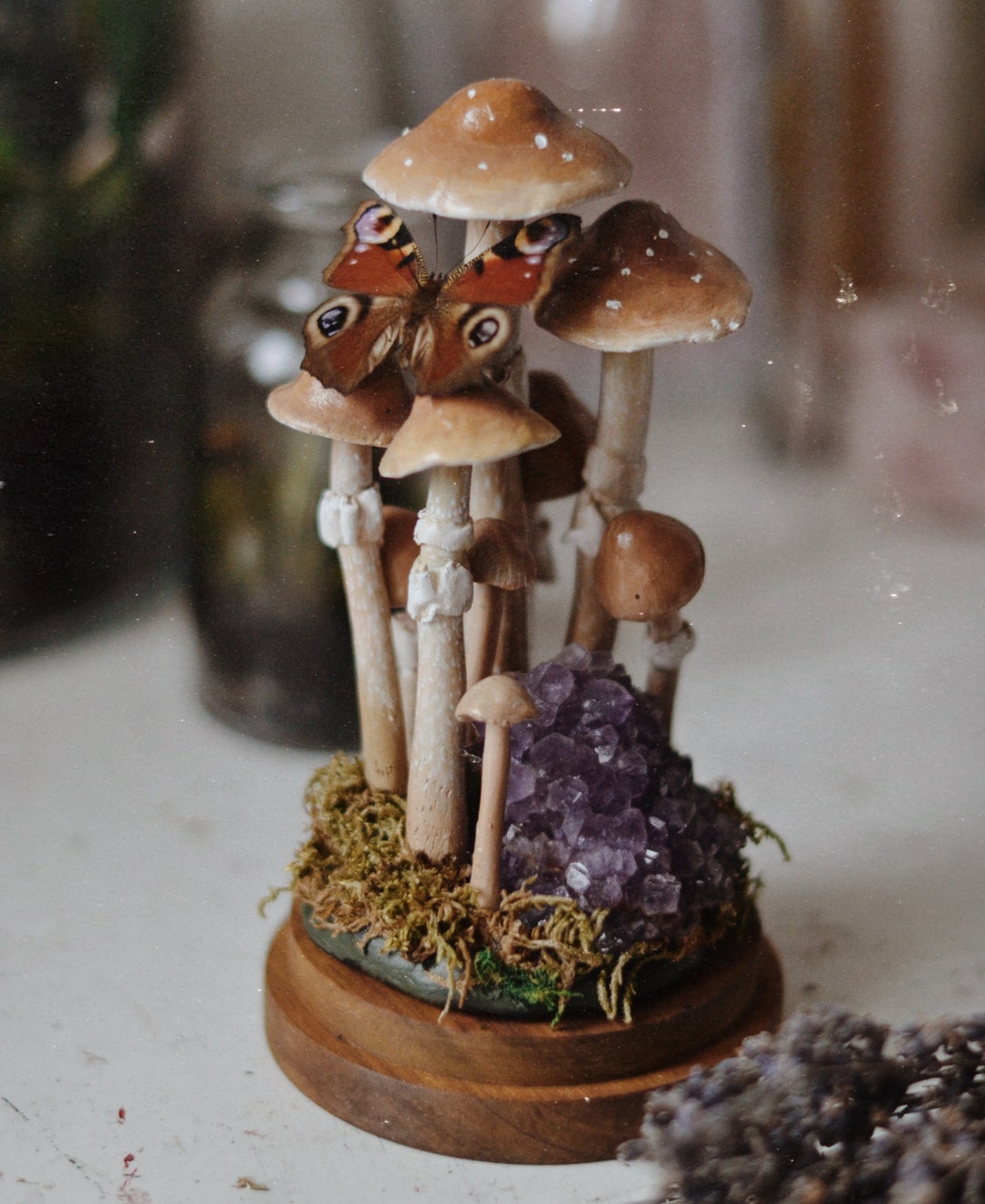 Mushroom & Amethyst Crystal Terrarium – Under Glass Dome - Magic Witchy ...