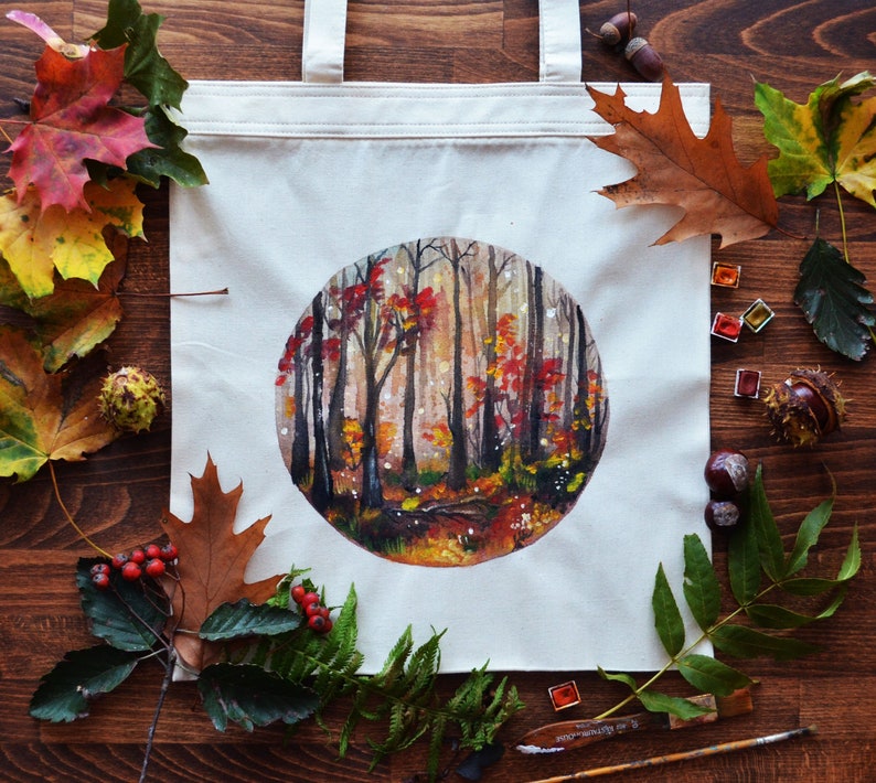 Autumn Leaves Hand Painted Cotton Tote Eco Bag With Zipper - Etsy