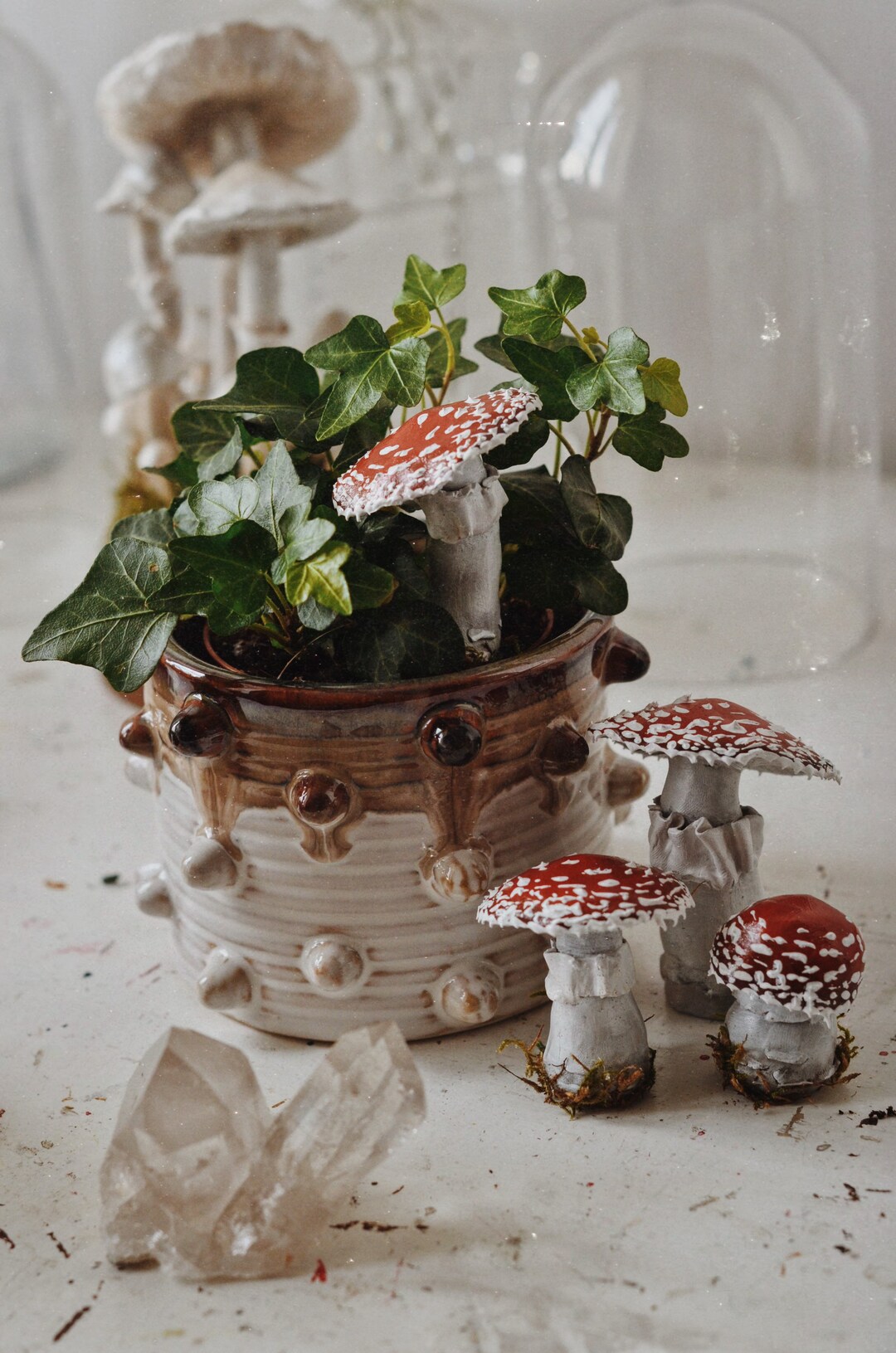 Set of 3 Miniature Polymer Mushroom Toadstool Autumn Decoration Plant ...