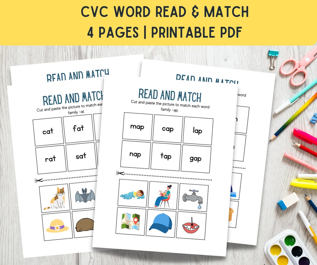 Kindergarten Worksheets - CVC Words- Learn to Read - Cut & Paste - Word ...