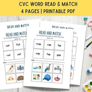 CVC Words Kindergarten Worksheets: Cut & Paste Reading (PDF) - Etsy
