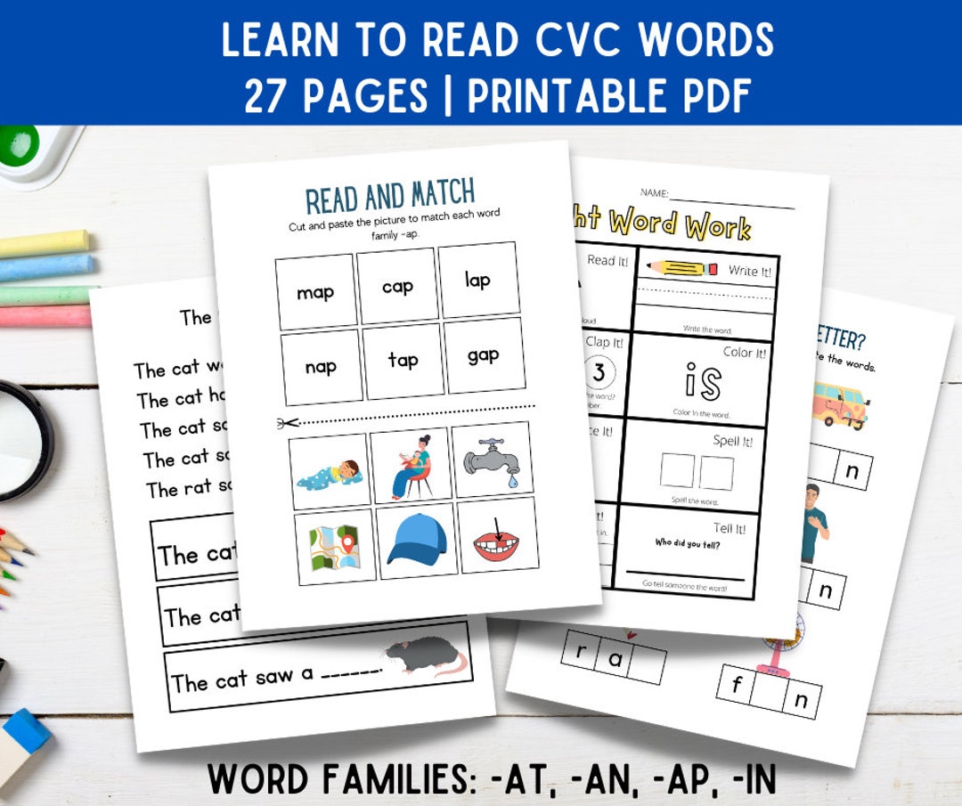 Learn to Read - Sight Word Worksheets - CVC Words - Kindergarten ...