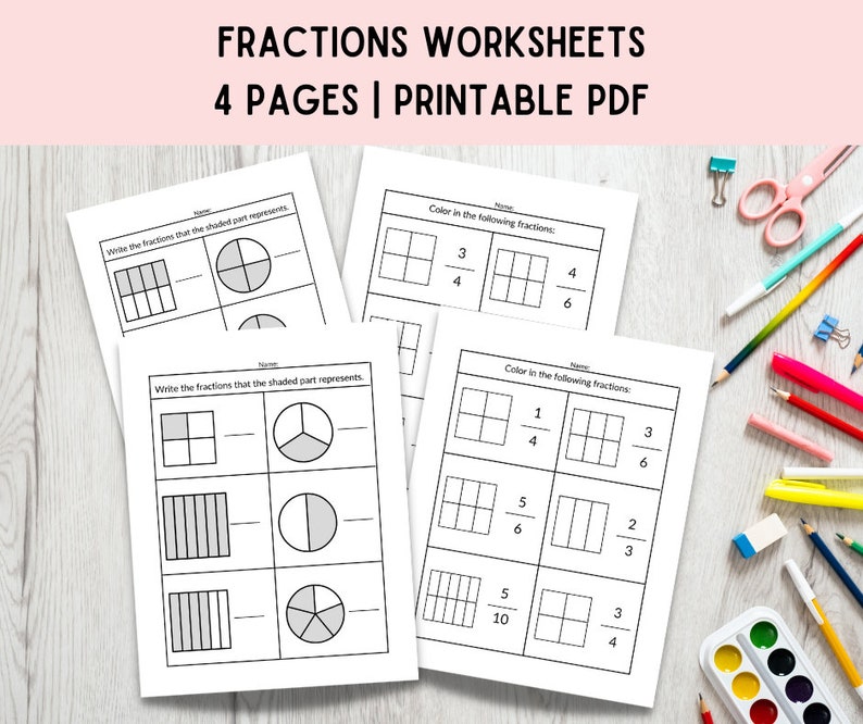 Fractions Worksheet: Homeschool Printable for Grades 1-2 (PDF) - Etsy
