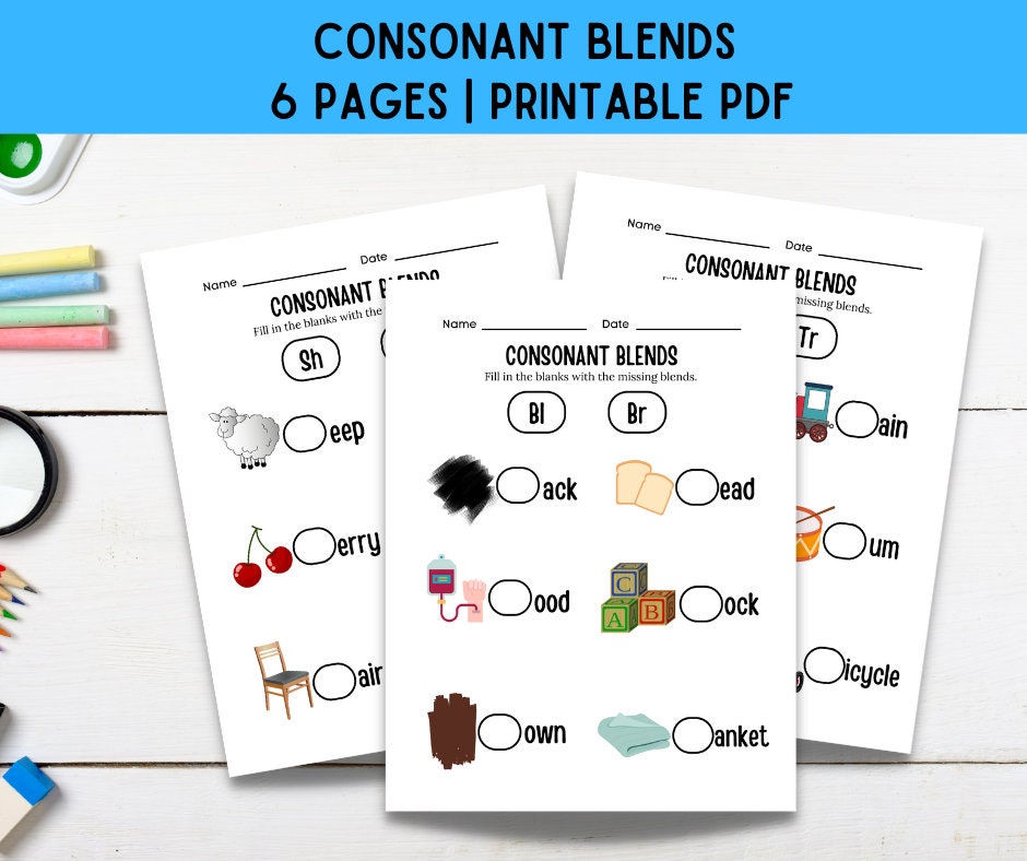 First Grade Curriculum Consonant Blends Fill in the Blank - Etsy