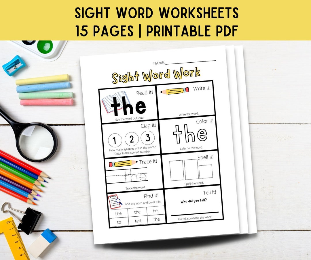 Kindergarten Sight Word Worksheets: Learn to Read (PDF) - Etsy