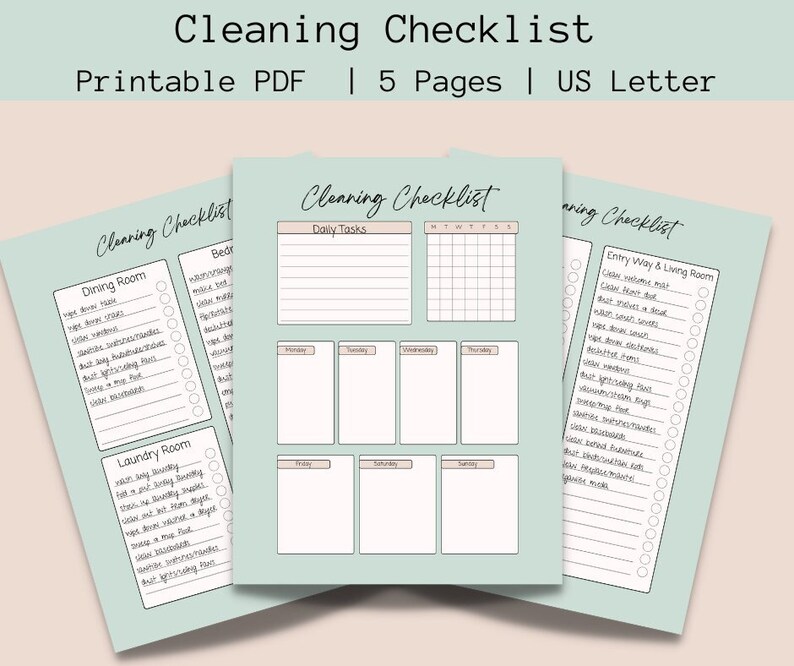 Printable Cleaning Checklist Daily or Weekly Cleaning Schedule Spring Cleaning Customizable ...
