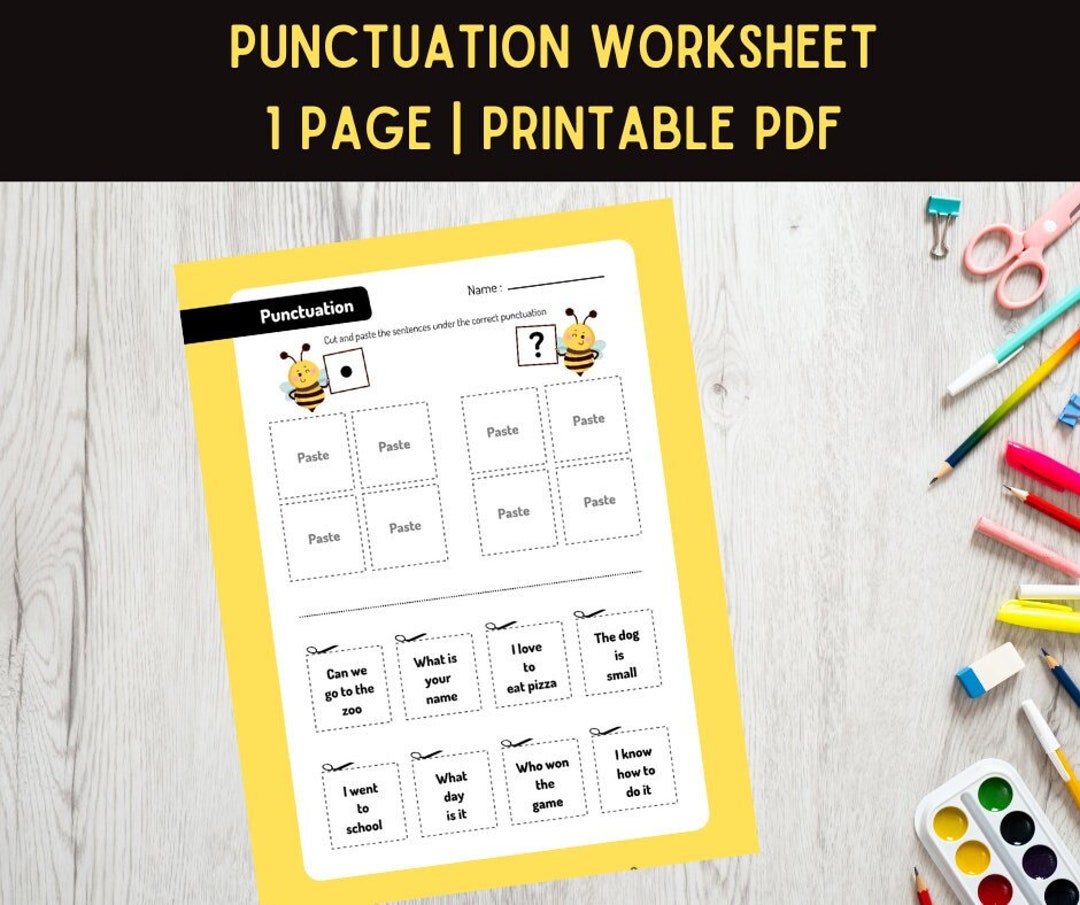 Punctuation Worksheet - Cut & Paste Activity - Homeschool Printable ...