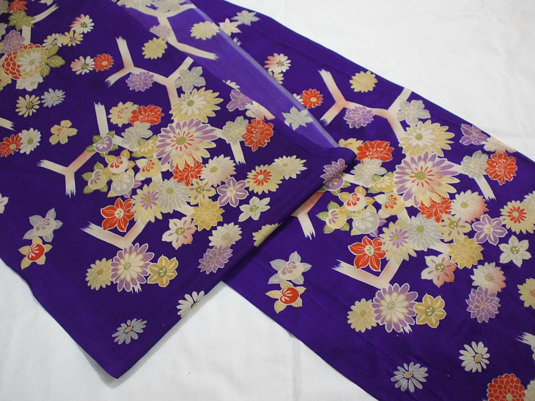 Set of 2 Japanese Vintage Kimono Fabric, Silk Fabric for Juban, Antique ...
