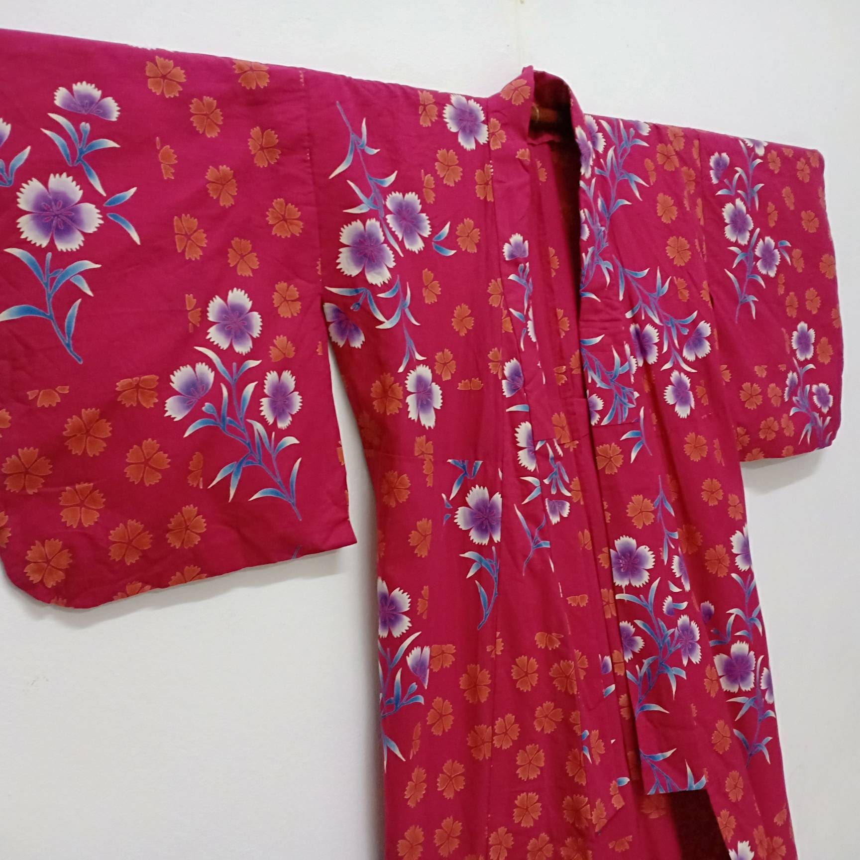 Vintage Japanese Kimono Flower Print Design/ Cotton Fabric/ | Etsy