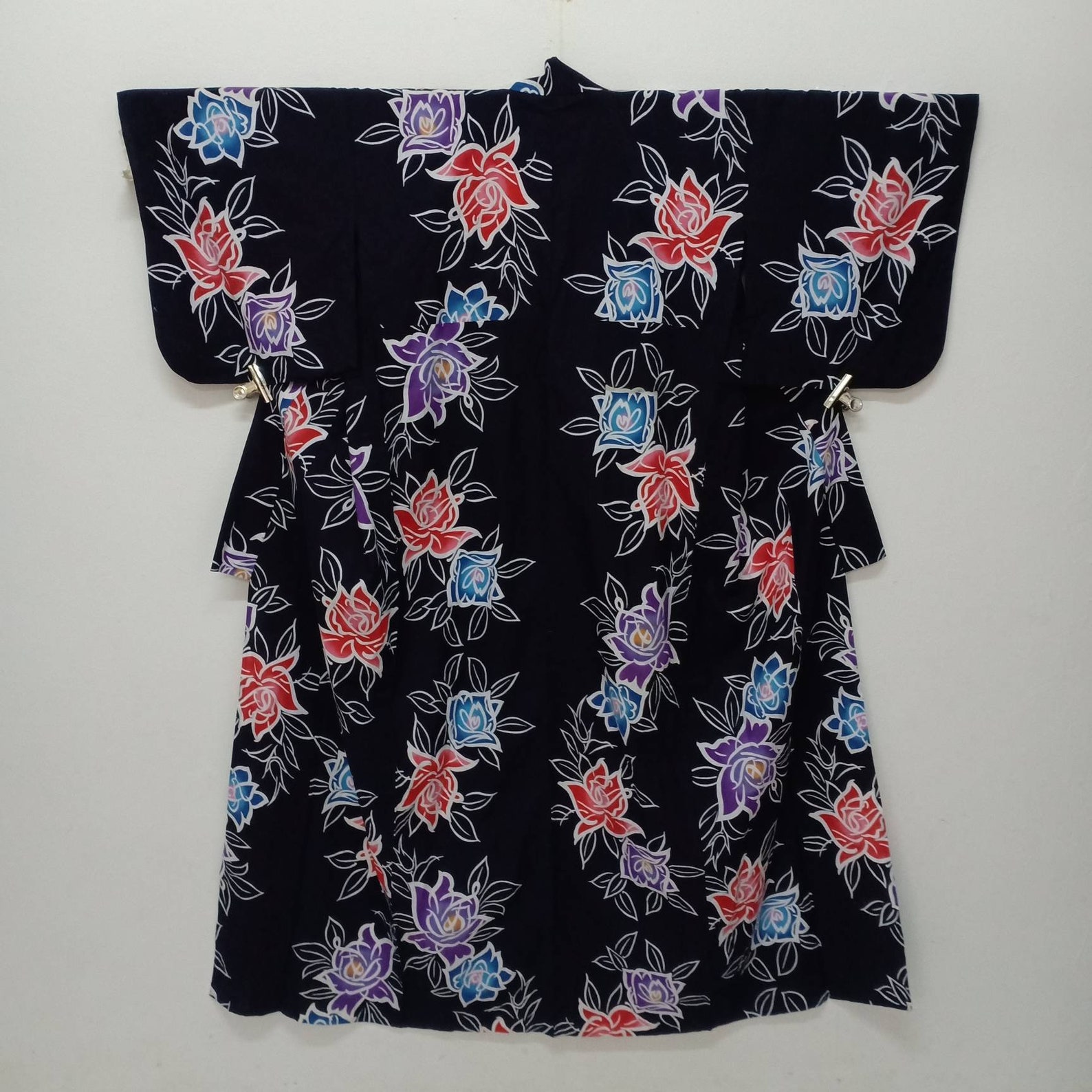 Vintage Japanese Kimono Rose Flower/ Cotton Fabric/ Long Kimono/ Fit M ...