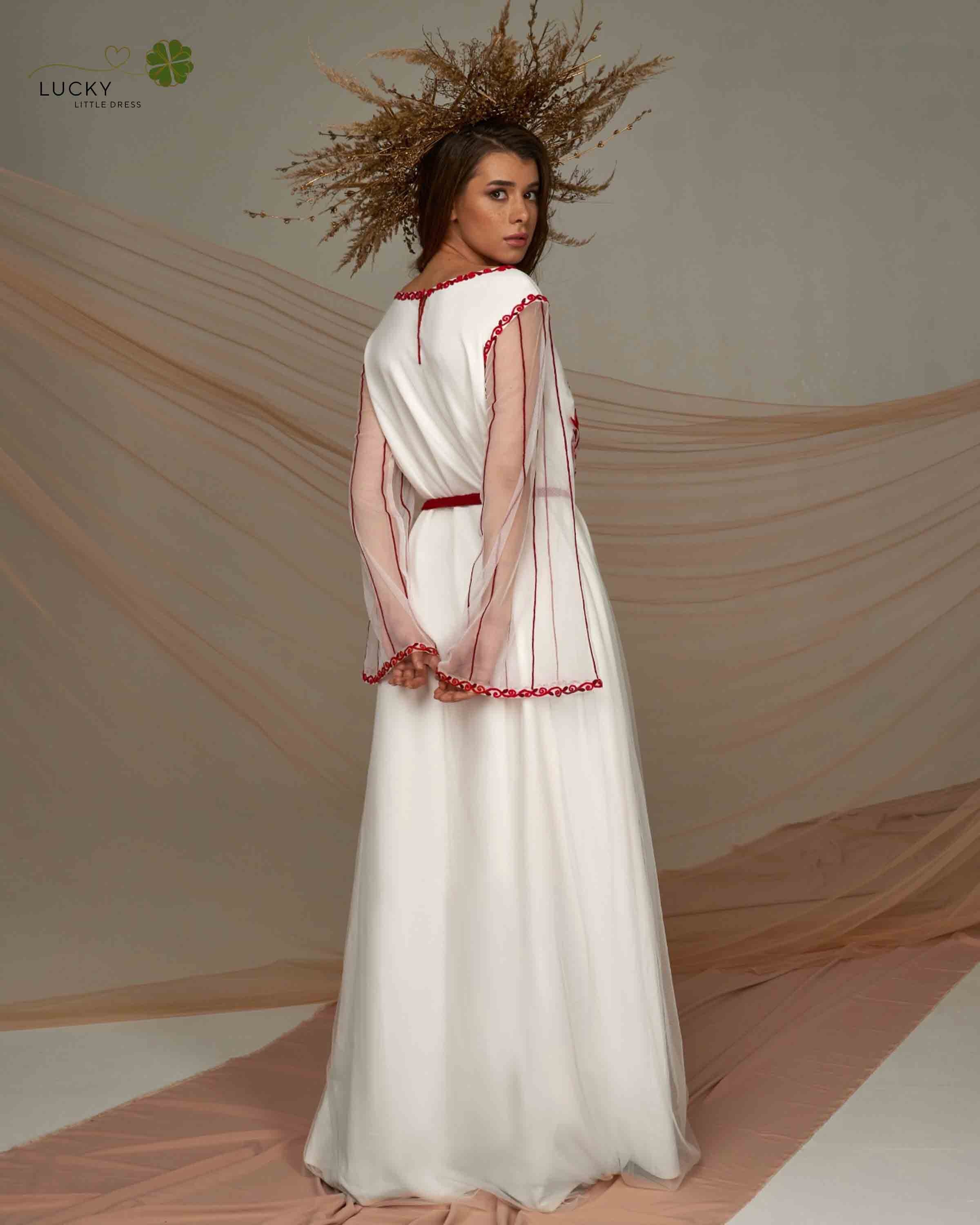 Floral Wedding Dress With Puff Sleeves, Ukrainian Vyshyvanka Dress ...