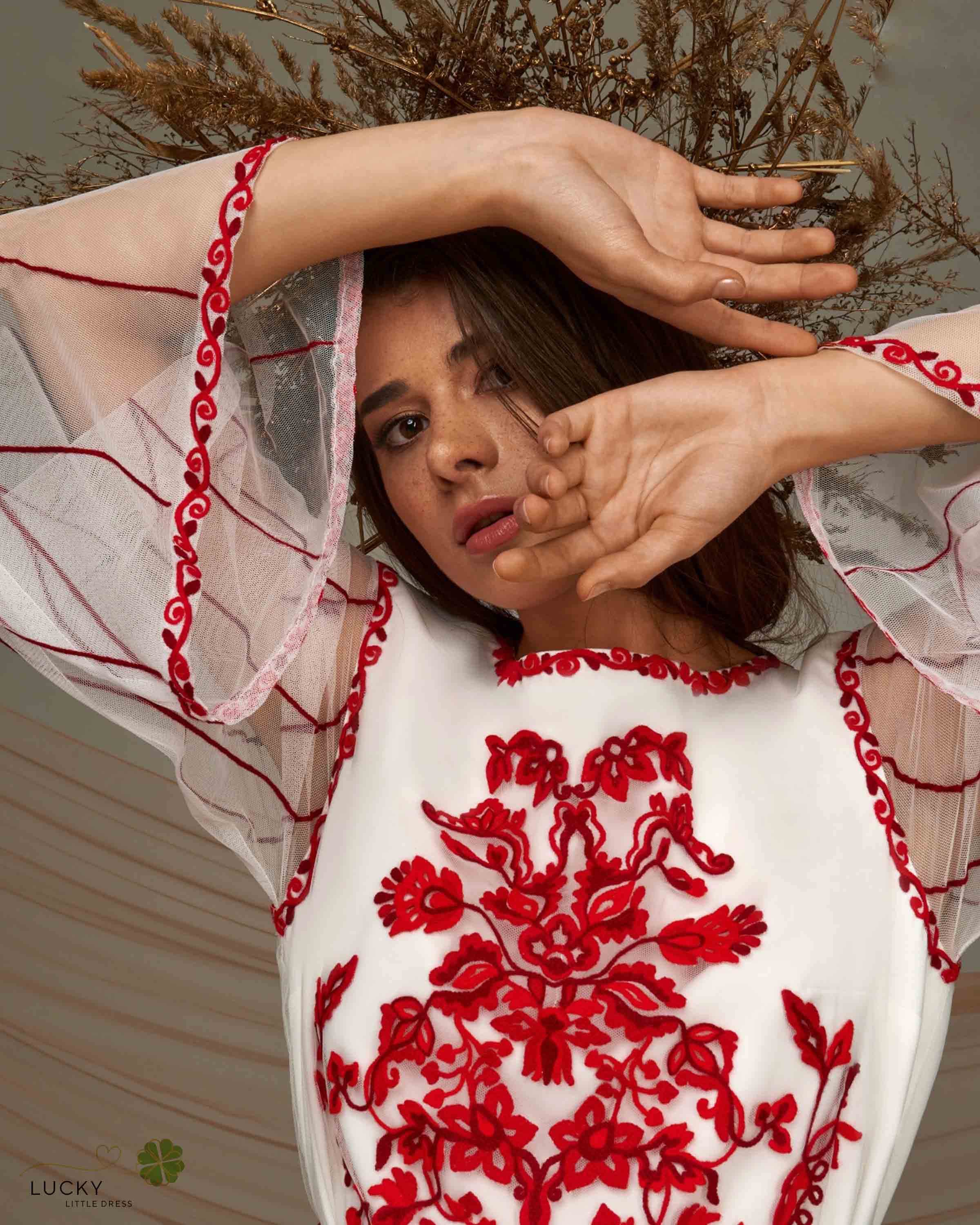 Floral Wedding Dress With Puff Sleeves, Ukrainian Vyshyvanka Dress ...