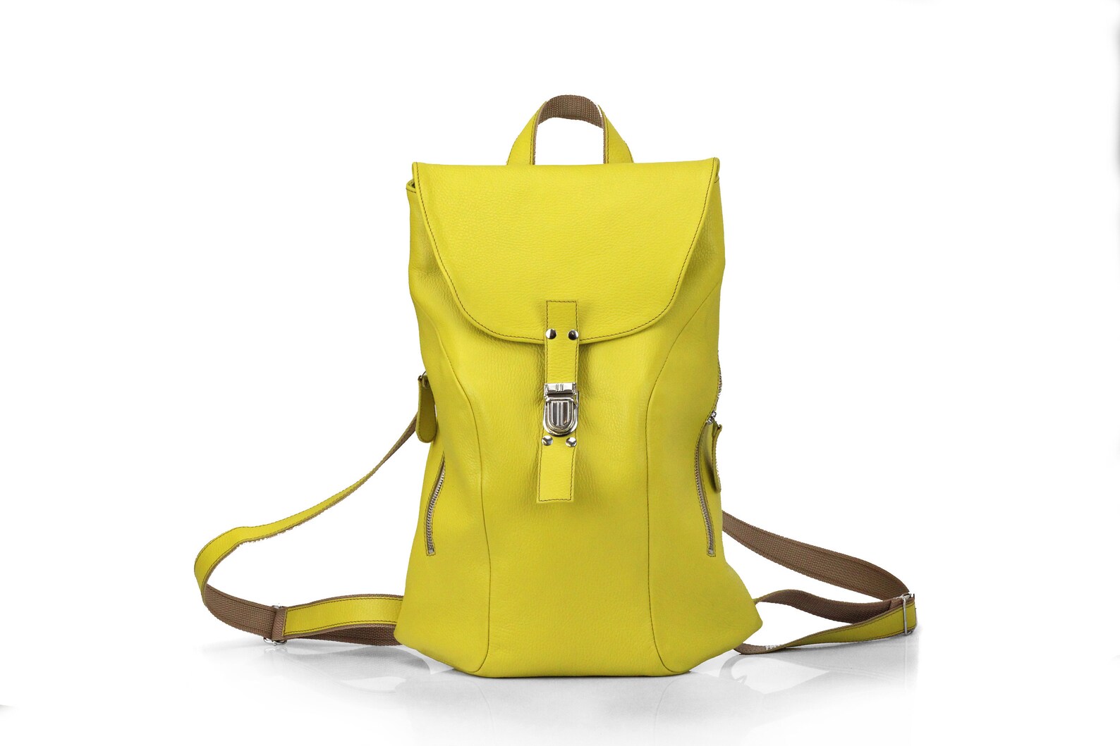 Yellow Leather Backpack for Women Leather Backpack Laptop | Etsy