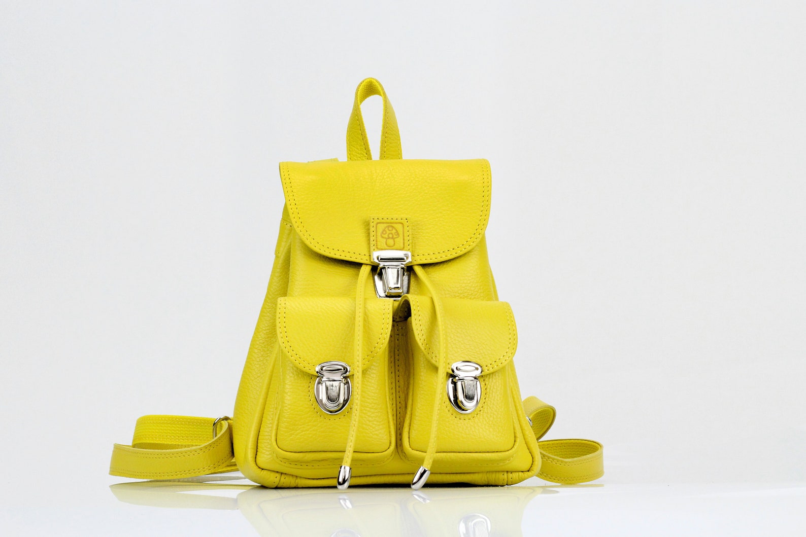 Yellow Leather Mini Backpack for Women Compact Leather | Etsy