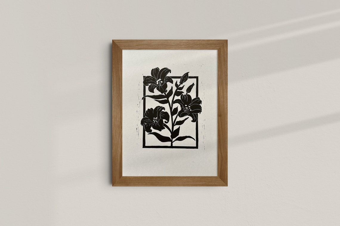 Lilies Linocut Print, 9x12 - Etsy