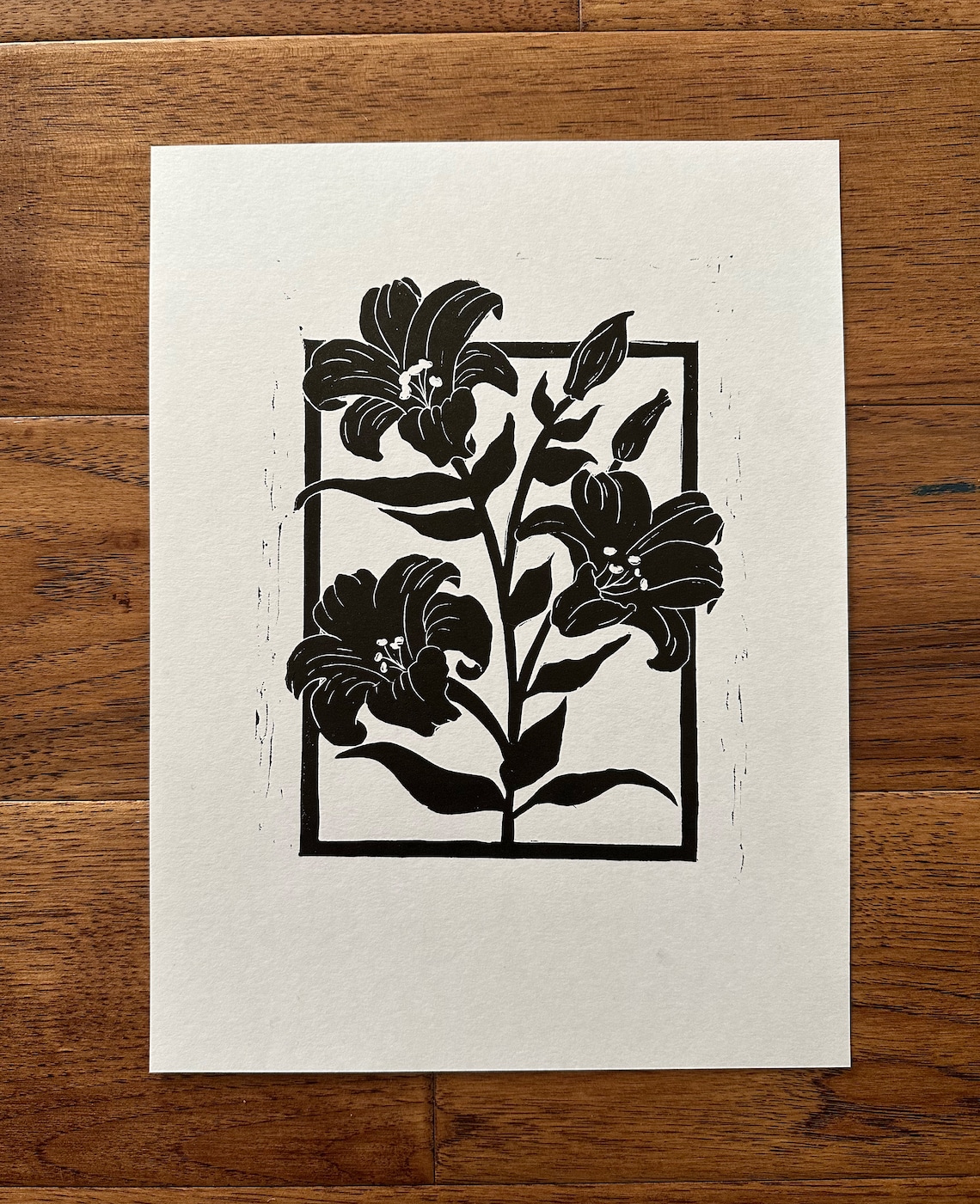 Lilies Linocut Print, 9x12 - Etsy