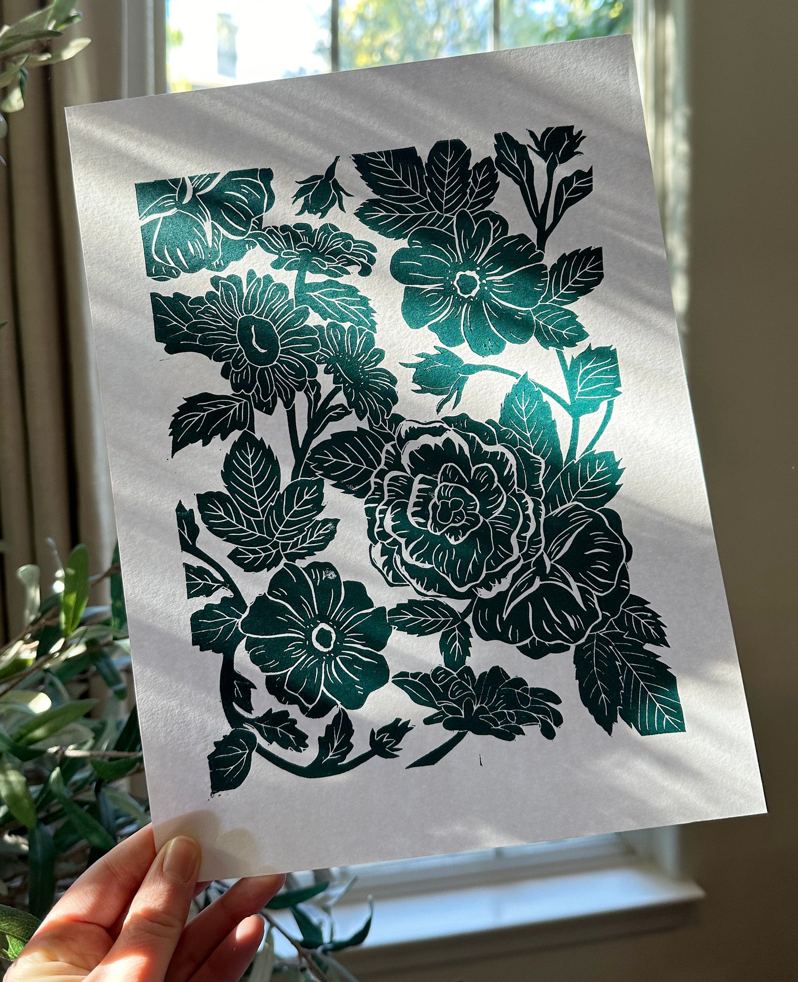 Vintage Floral Pattern Linocut Print - Etsy