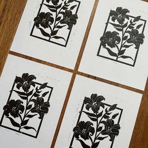 Lilies Linocut Print, 9x12 - Etsy