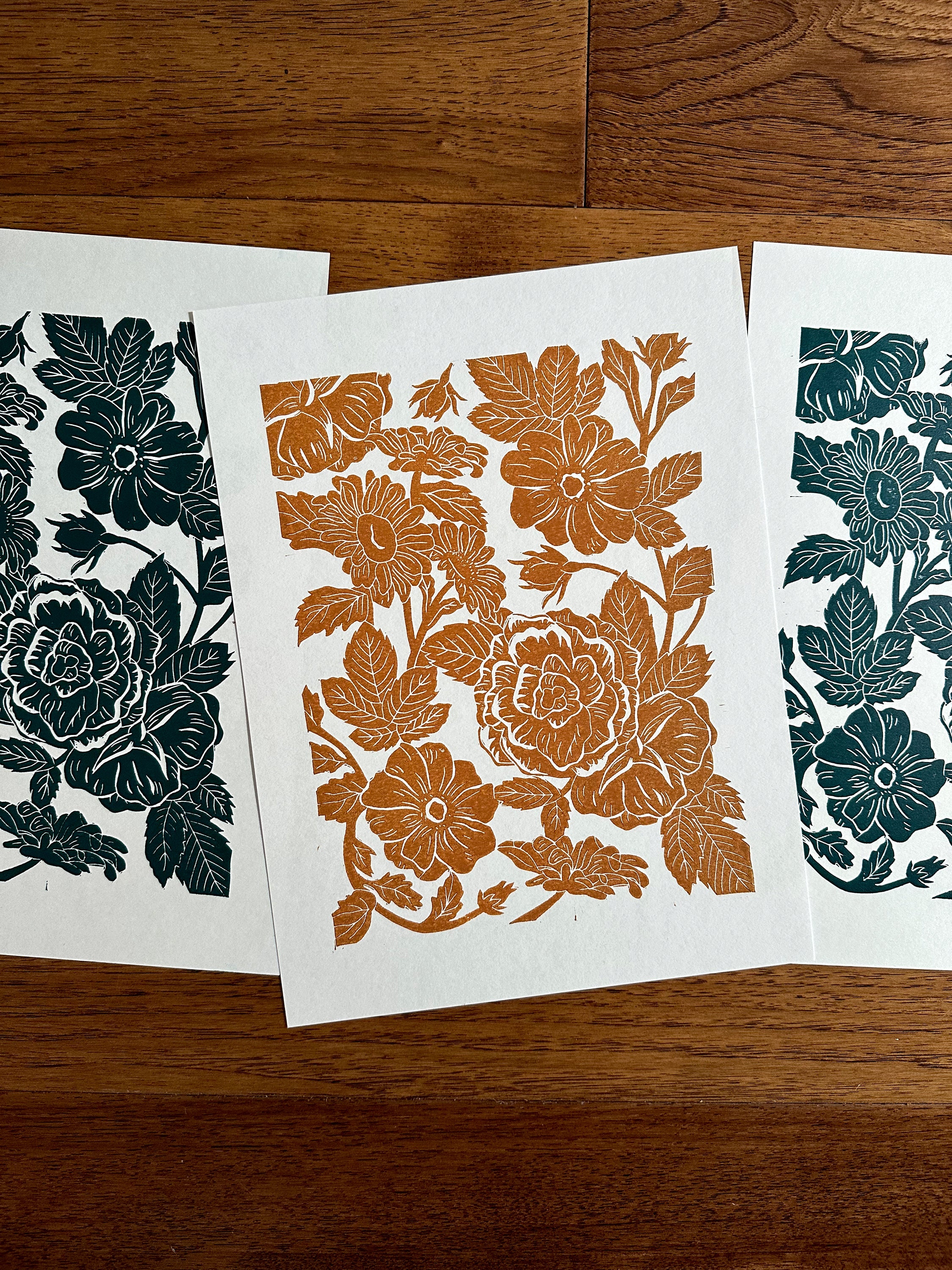 Vintage Floral Pattern Linocut Print - Etsy