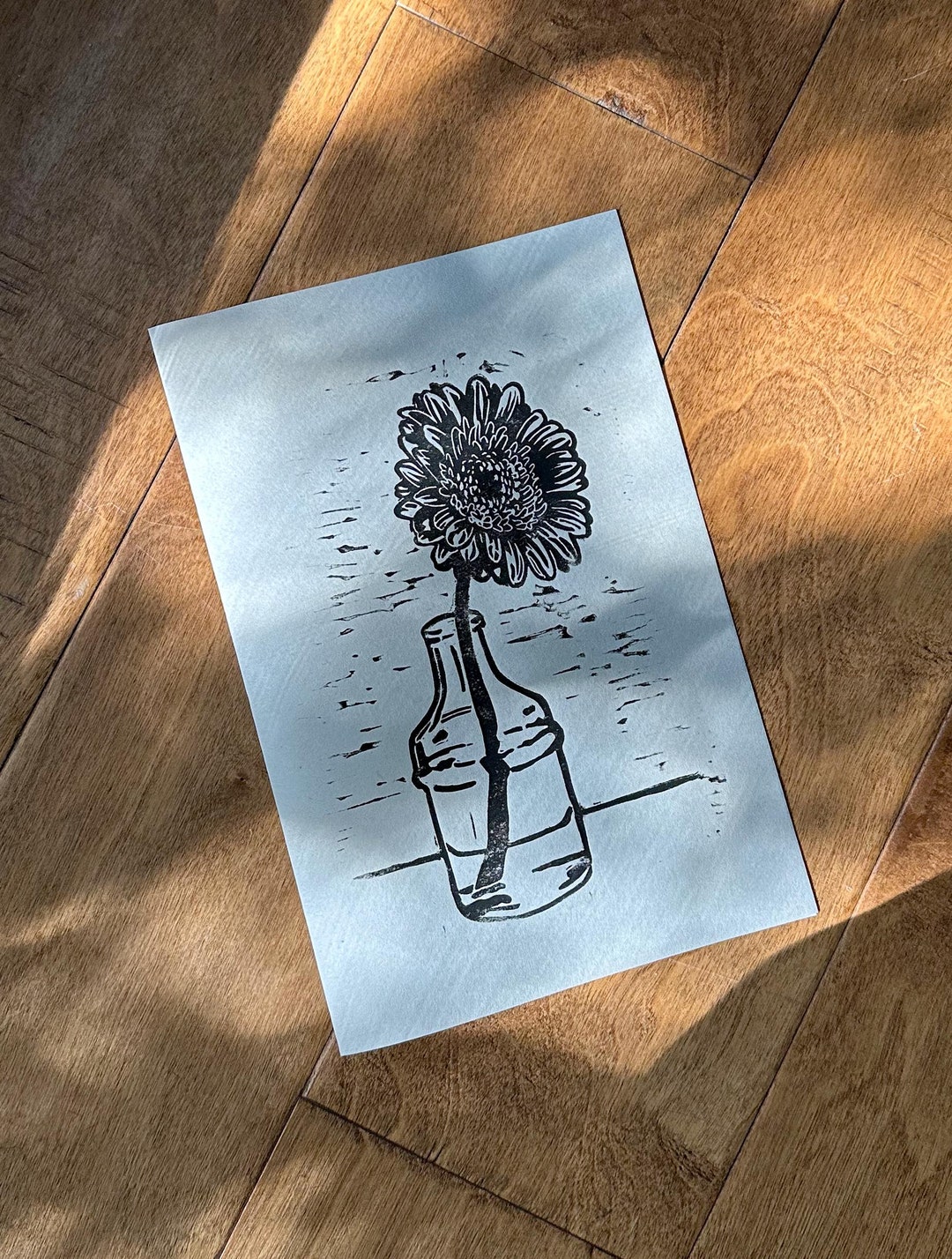 Single Flower in Vase Linocut Print - Etsy