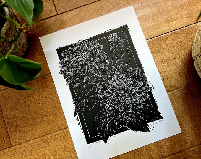 Dahlia Linocut Print - Etsy