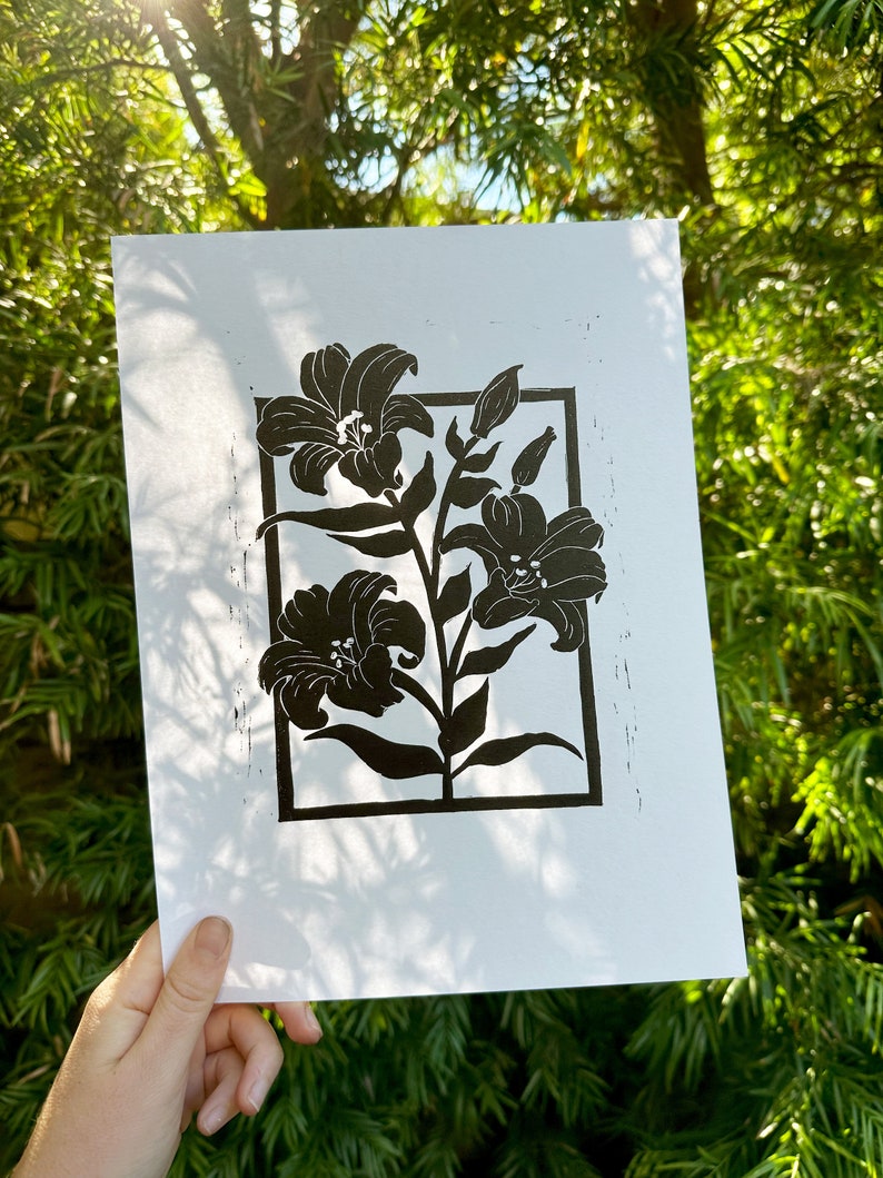 Lilies Linocut Print, 9x12 - Etsy