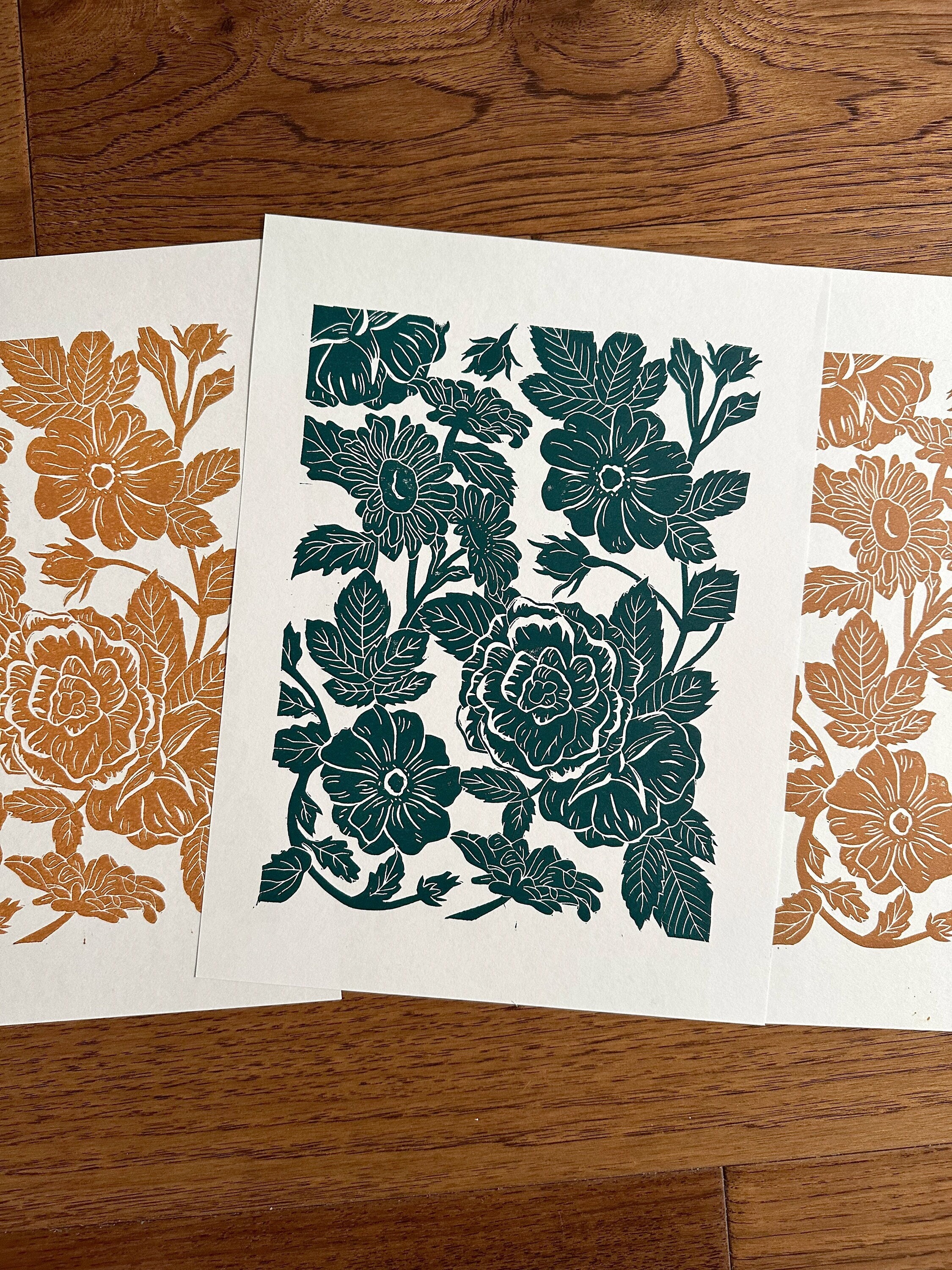 Vintage Floral Pattern Linocut Print - Etsy