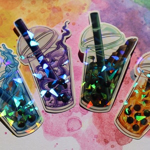 Boba Bubble Milk Tea Stickers Set Elemental Holographic Clear Stickers ...