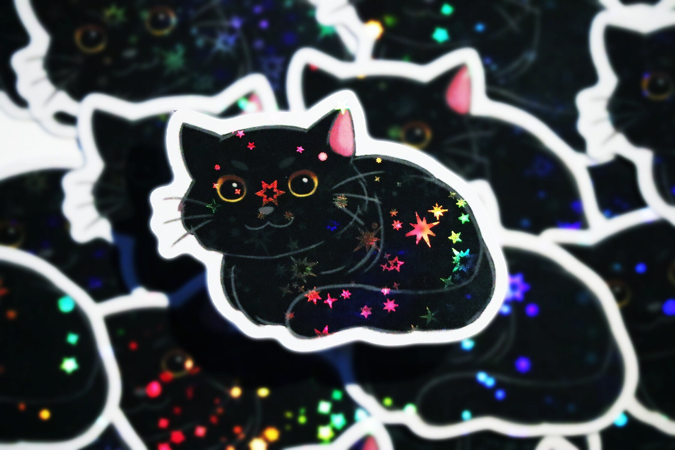 Black Cat Sticker Cute Kitty Kitten Neko Pet Animal Adorable Chibi ...