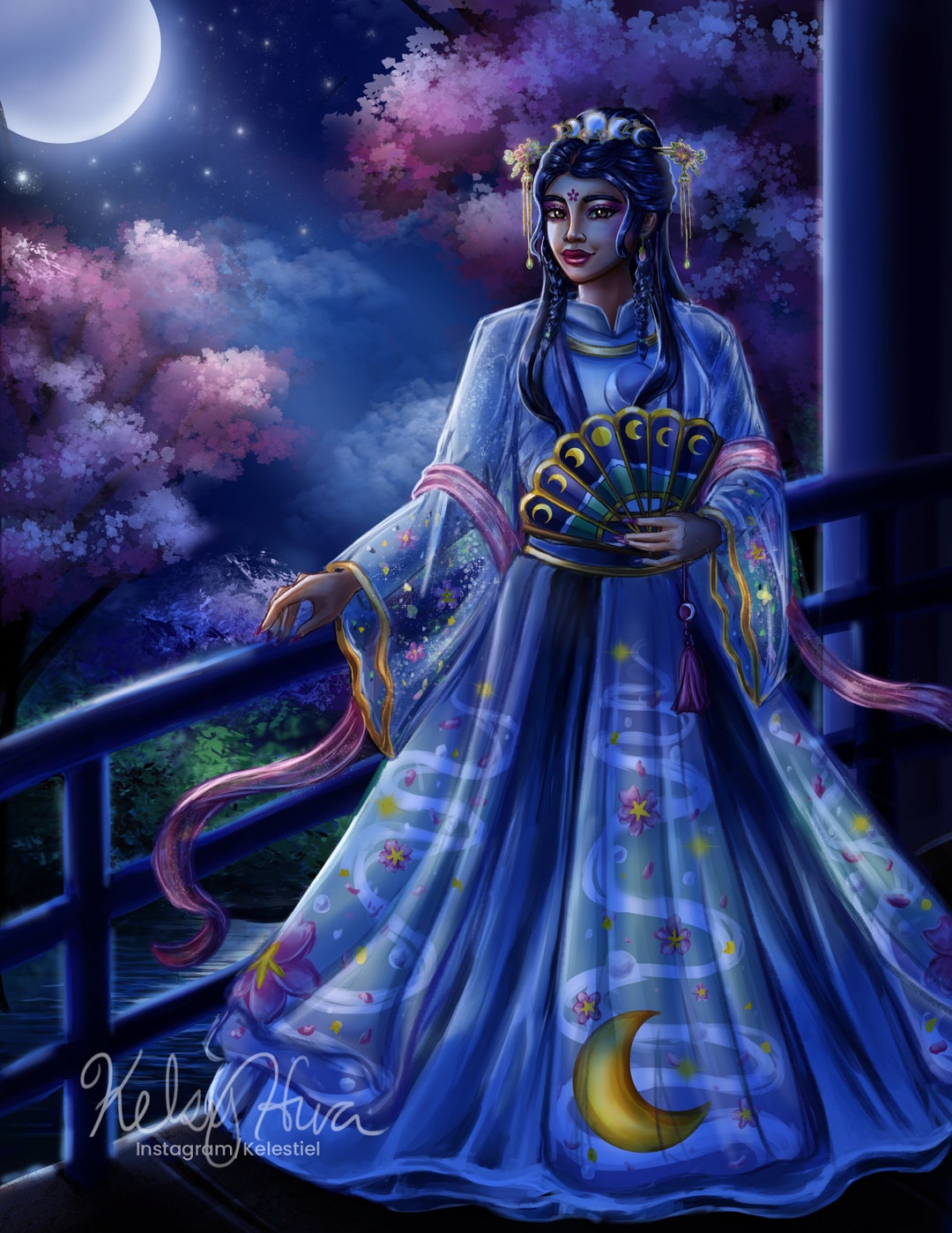 Asian Lunar Moon Goddess Art Print | Anime Art Print| Chinese Korean ...