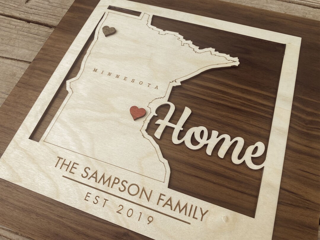 Minnesota Home Map Wall Decor - Minnesota Gift Map Family Sign - Etsy