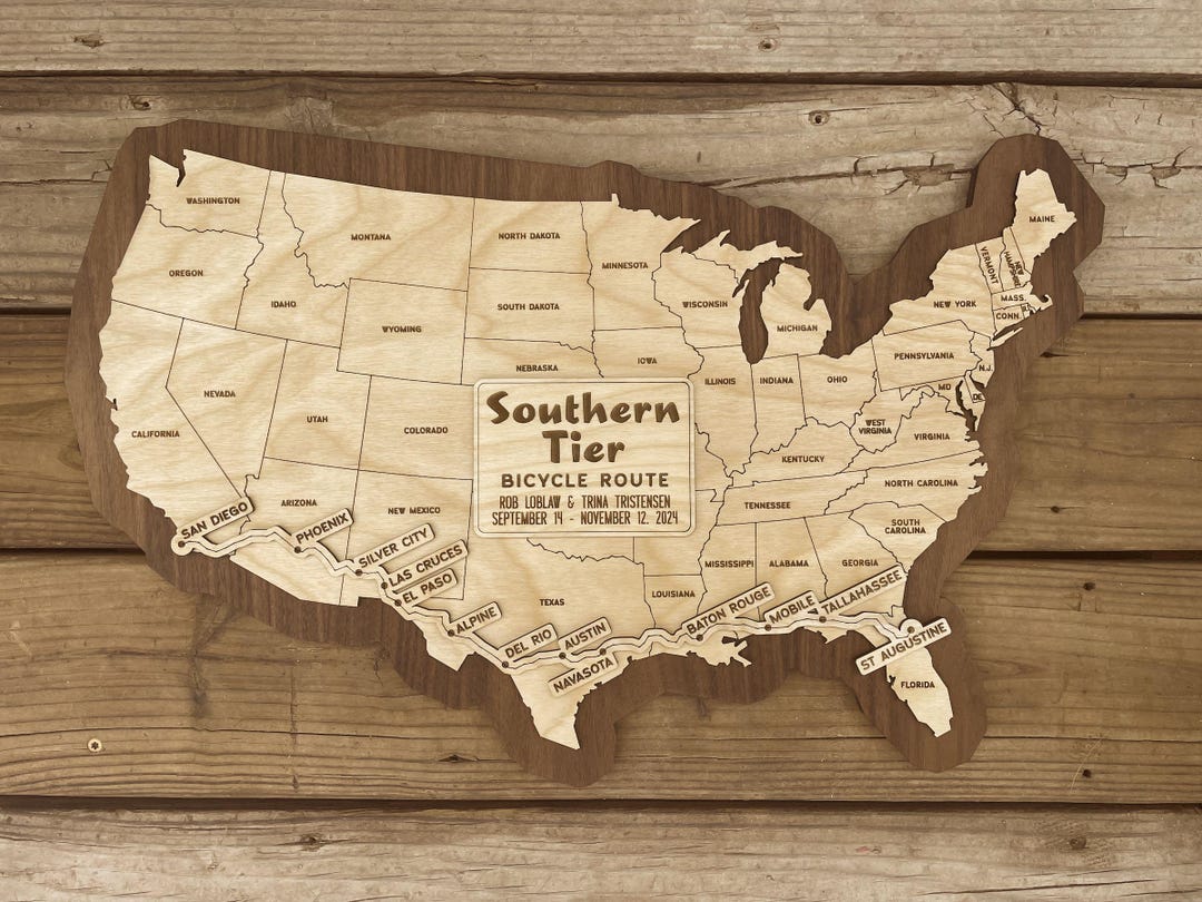 Southern Tier Bicycle Route - Personalized Wood Map - Etsy