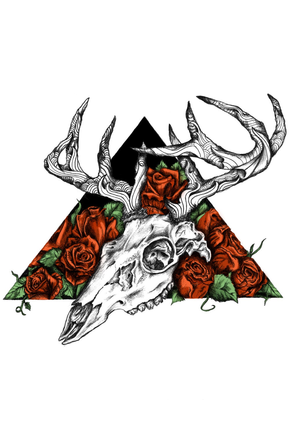 Deer Skull in Roses Art Print - Etsy