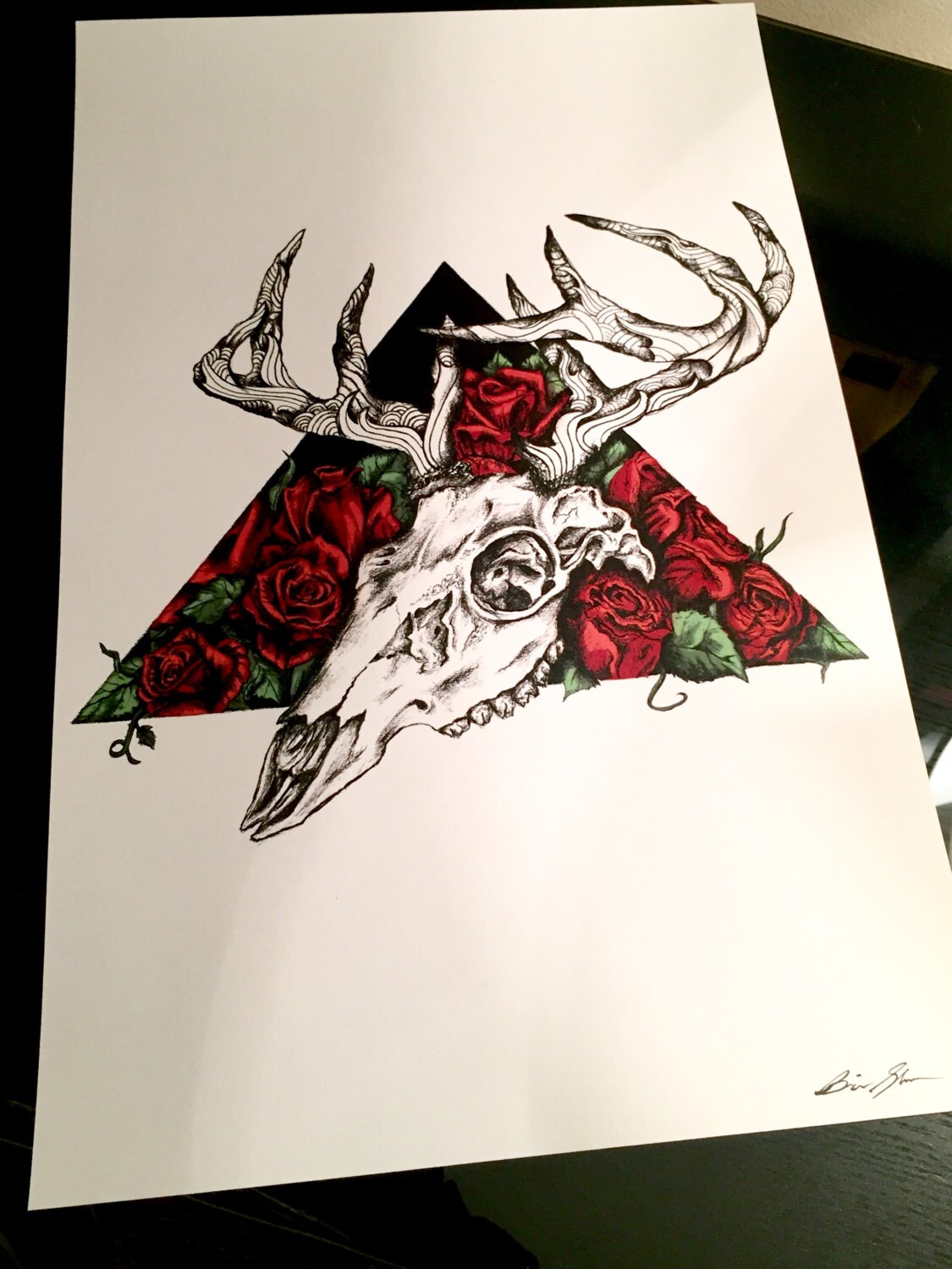 Deer Skull in Roses Art Print - Etsy