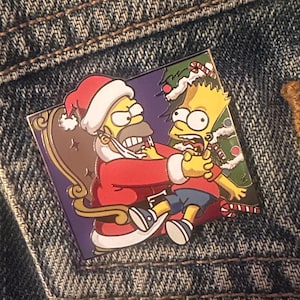 The Simpsons Christmas Inspired Homer Santa Choking Bart Enamel Pin - Etsy