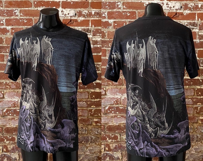 90s Gustave Doré Angels Vs. Demons Liquid Blue Art T-shirt. Vintage ...