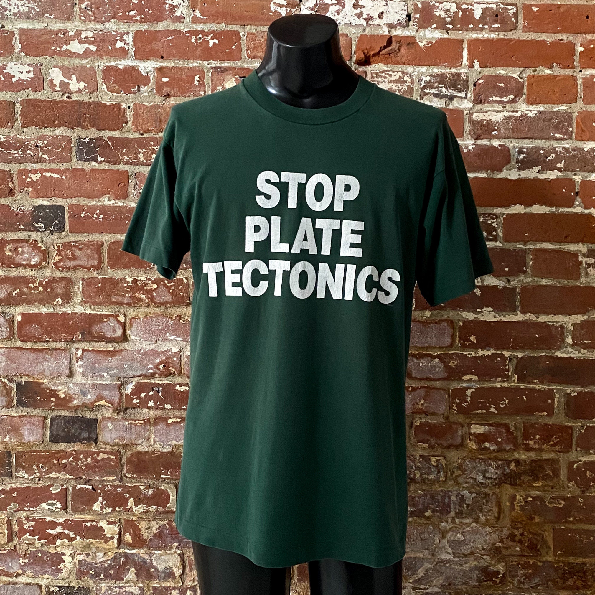90s Stop Plate Tectonics Dark Green Graphic T-shirt. Vintage 1990s Stop ...
