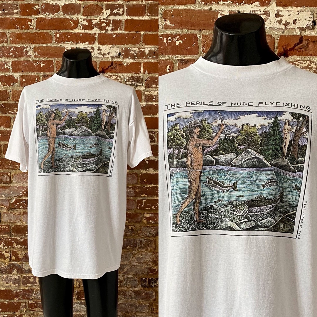 90s Ray Troll the Perils of Nude Fly Fishing Fish Art T-shirt. Vintage ...