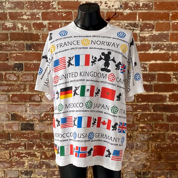 90s Disney World Epcot Center Flags All Over Print T-… - Gem