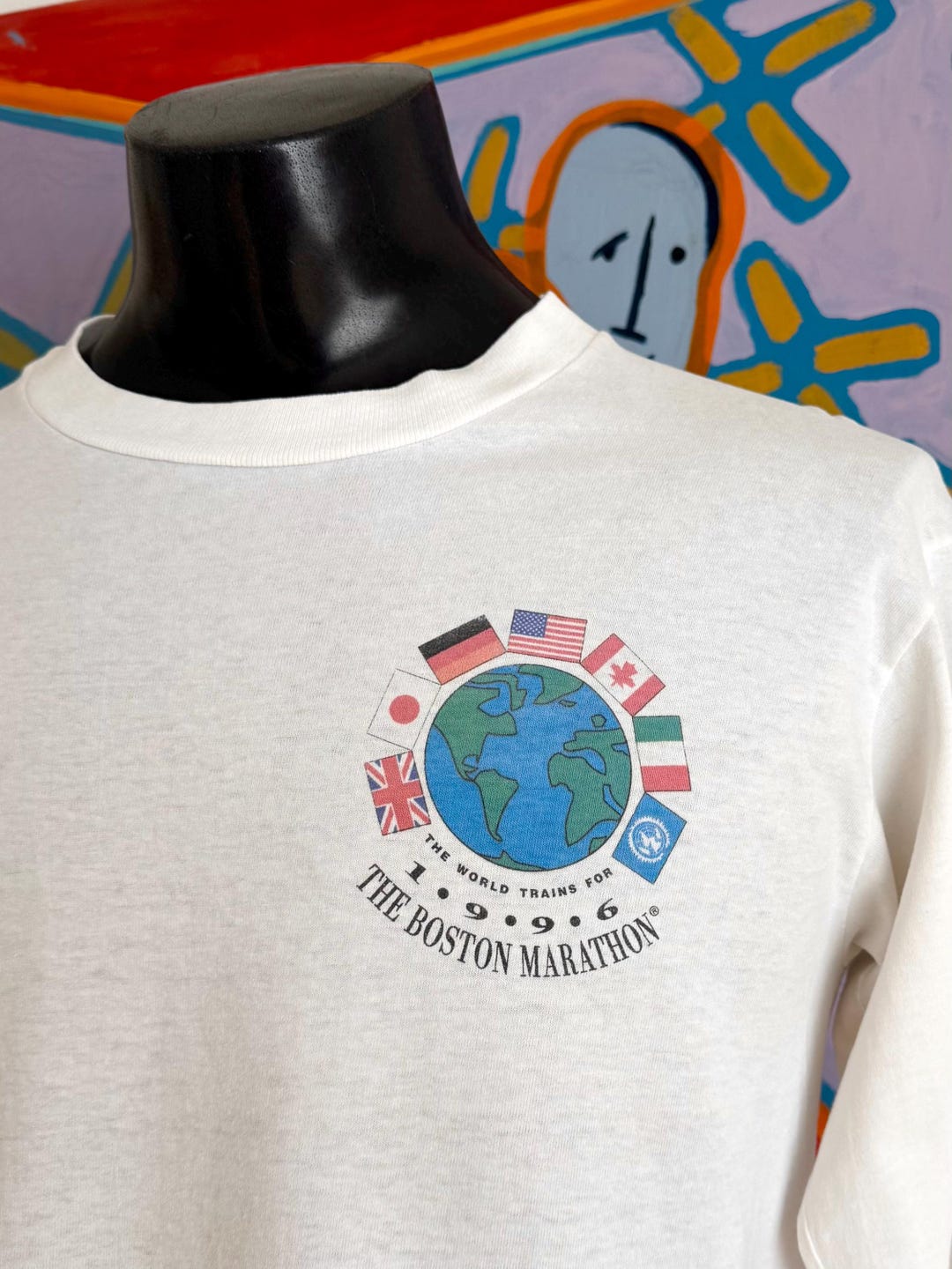 1996 Boston Marathon Flags Graphic Long Sleeve Tee. Single Stitch. Made ...
