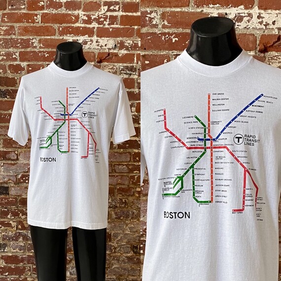 90s Boston Rapid Transit Lines Map T-Shirt. Vintage 1… - Gem
