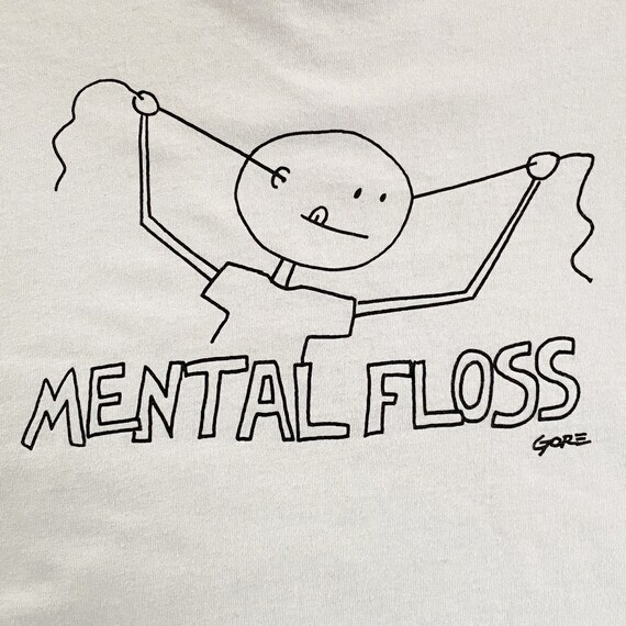 90s Mental Floss Smiley Stick Figure Graphic Long Sle… - Gem