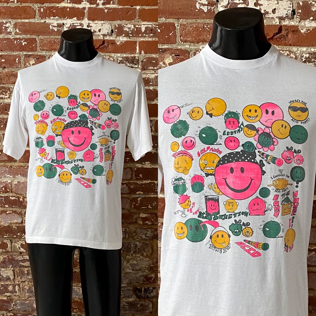 90s Acid House Smiley T-shirt. Vintage 1990s Drug Smileys Acid House ...