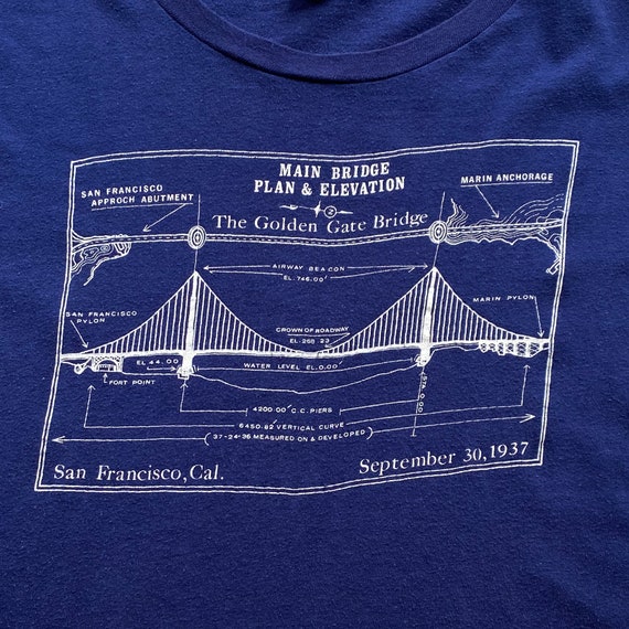 70s Golden Gate Bridge Architectural Drawings Art T-S… - Gem