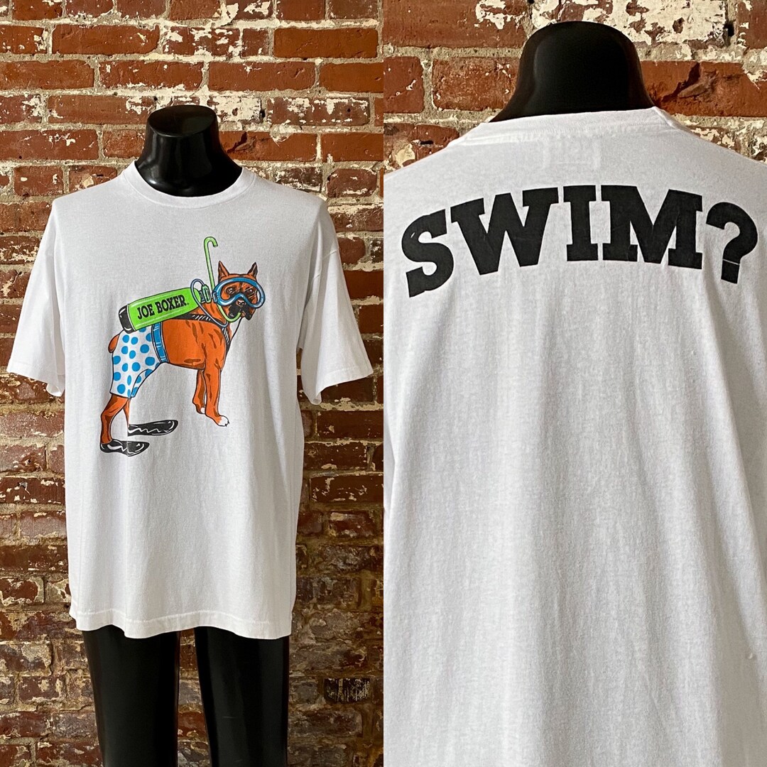 90s Joe Boxer Swim Graphic T-shirt. Vintage 1990s Boxer Dog Swimming ...
