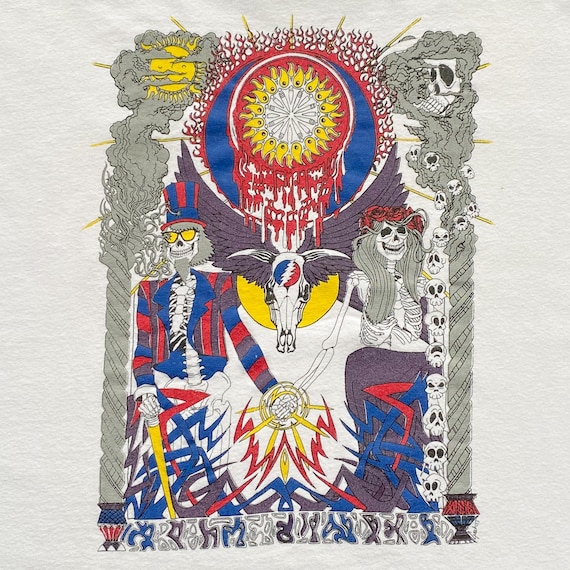 90s Dead Head Uncle Sam Skeleton Bertha Mandala T-Shi… - Gem