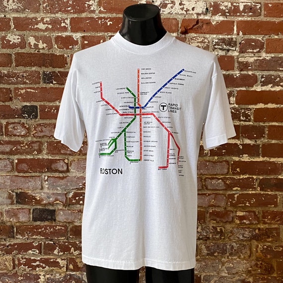 90s Boston Rapid Transit Lines Map T-Shirt. Vintage 1… - Gem